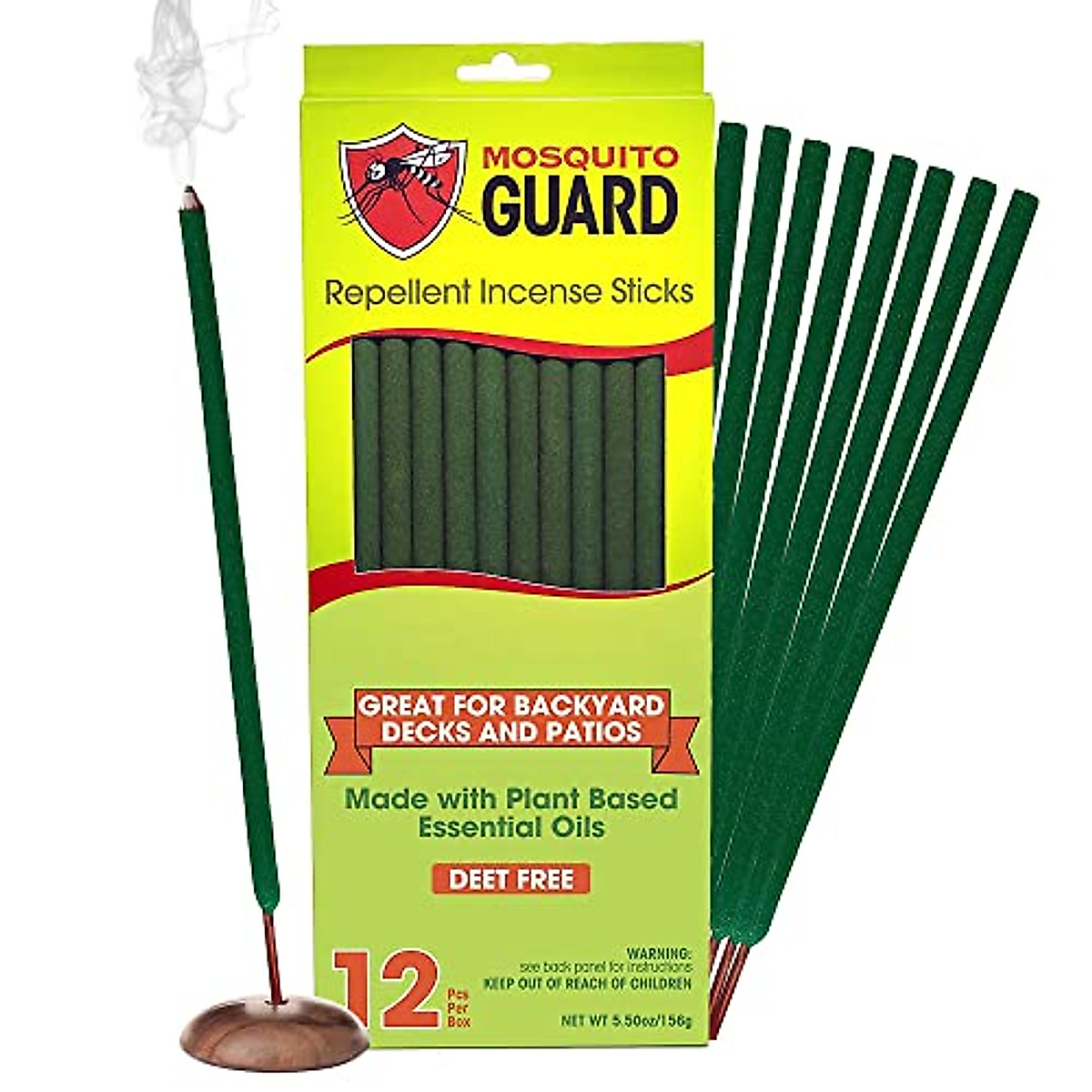 Mosquito Guard 12 Mosquito Repellent Sticks - 2.5 Hrs Protection 1ft, Plant Based Citronella Incense Sticks - Natural Mosquito Repellent Outdoor Patio