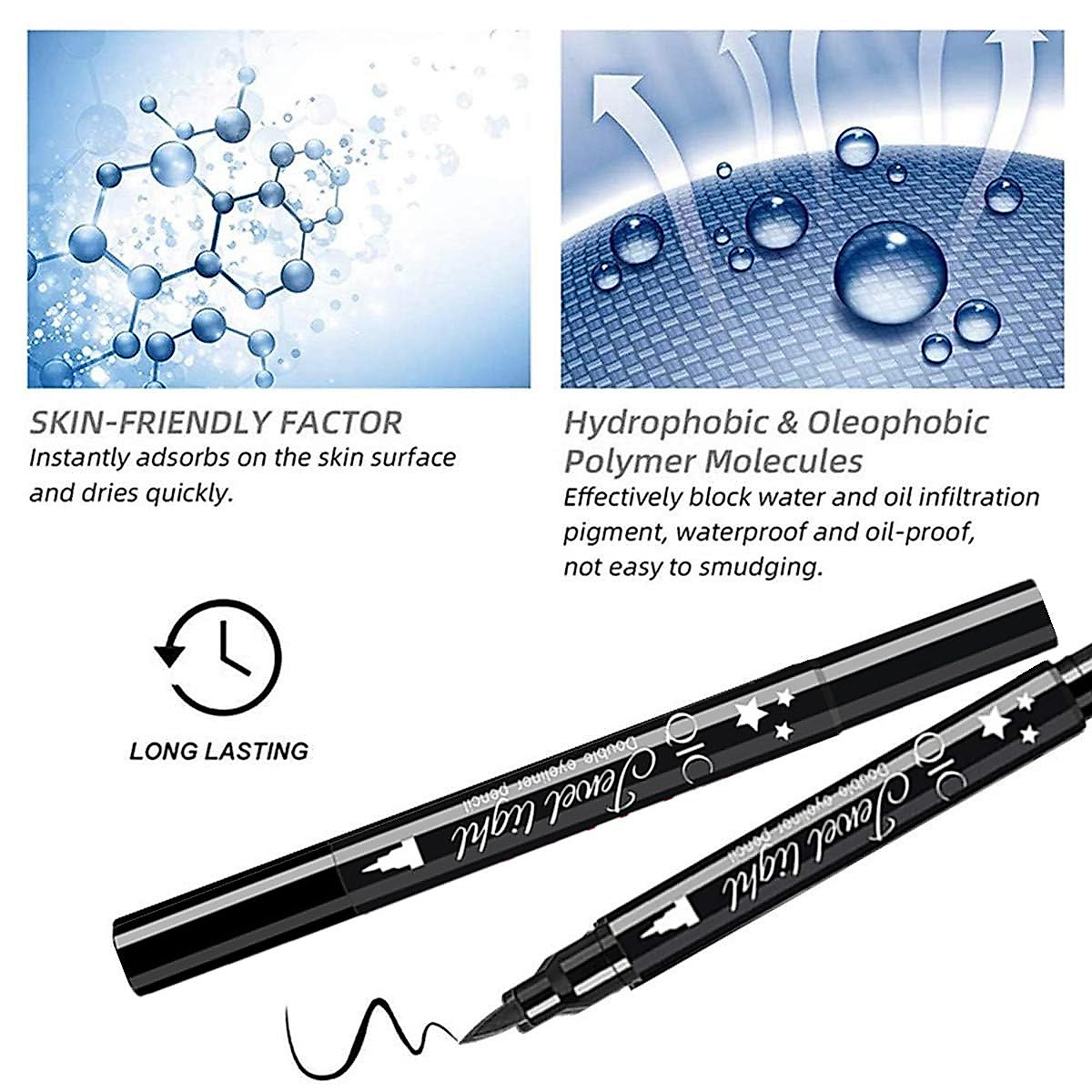 Go Ho Black Liquid Eyeliner Stamp,Star Stamp Eyeliner Makeup,Double-Side Waterproof Eyeliner Pen,Long-lasting Smudge-proof Tattoo Tools,Black Eye Liner Makeup,1 PC