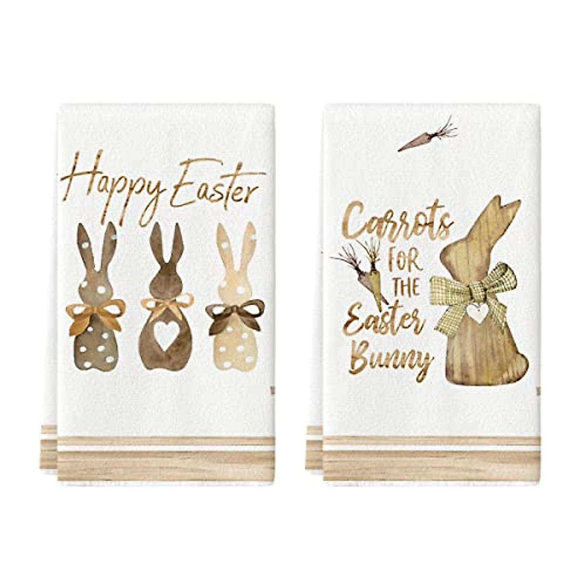 Artoid Mode Carrots Rabbit Bunny Happy Easter Kitchen Towels Dish Towels, 18x26 Inch Seasonal Spring Summer Holiday Decoration Hand Towels Set of 2