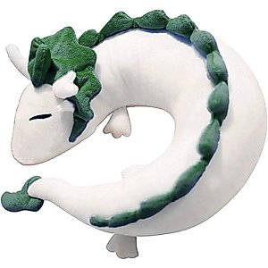 Serdokntbig Cute Spirit Dragon Plush Doll Toy U-Shape Neck Travel Pillow Gift Animation (White)