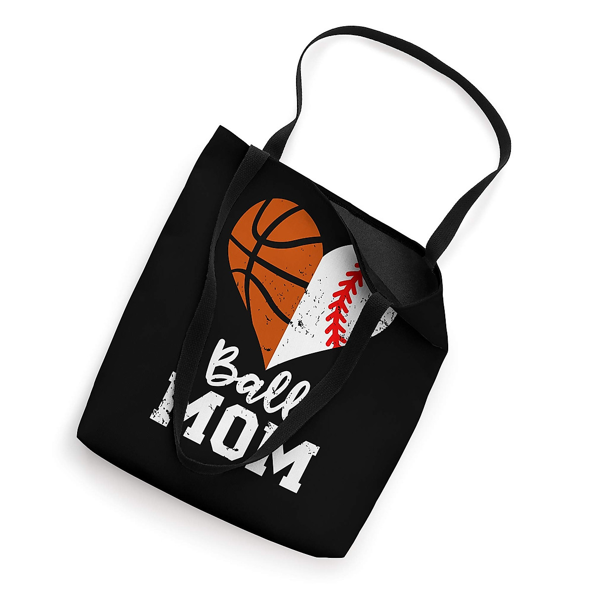 Ball Mom Heart Funny Baseball Basketball Mom Tote Bag