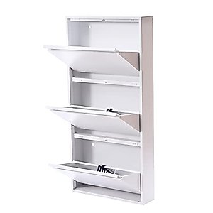 LUOSHALIYA 3 Drawer Shoe Storage Cabinet Wall-Mounted and No-Assembly Shoe Cabinet Holds 9 Shoes, Storage Shoe Rack for Entryway Hallway and Corridor（White）