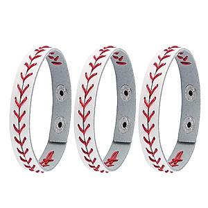 HZMAN Leather Softball Baseball Bracelets by Athletes Bangle Cuff Wristband, 3 Pcs White Black Yellow Ste (White)