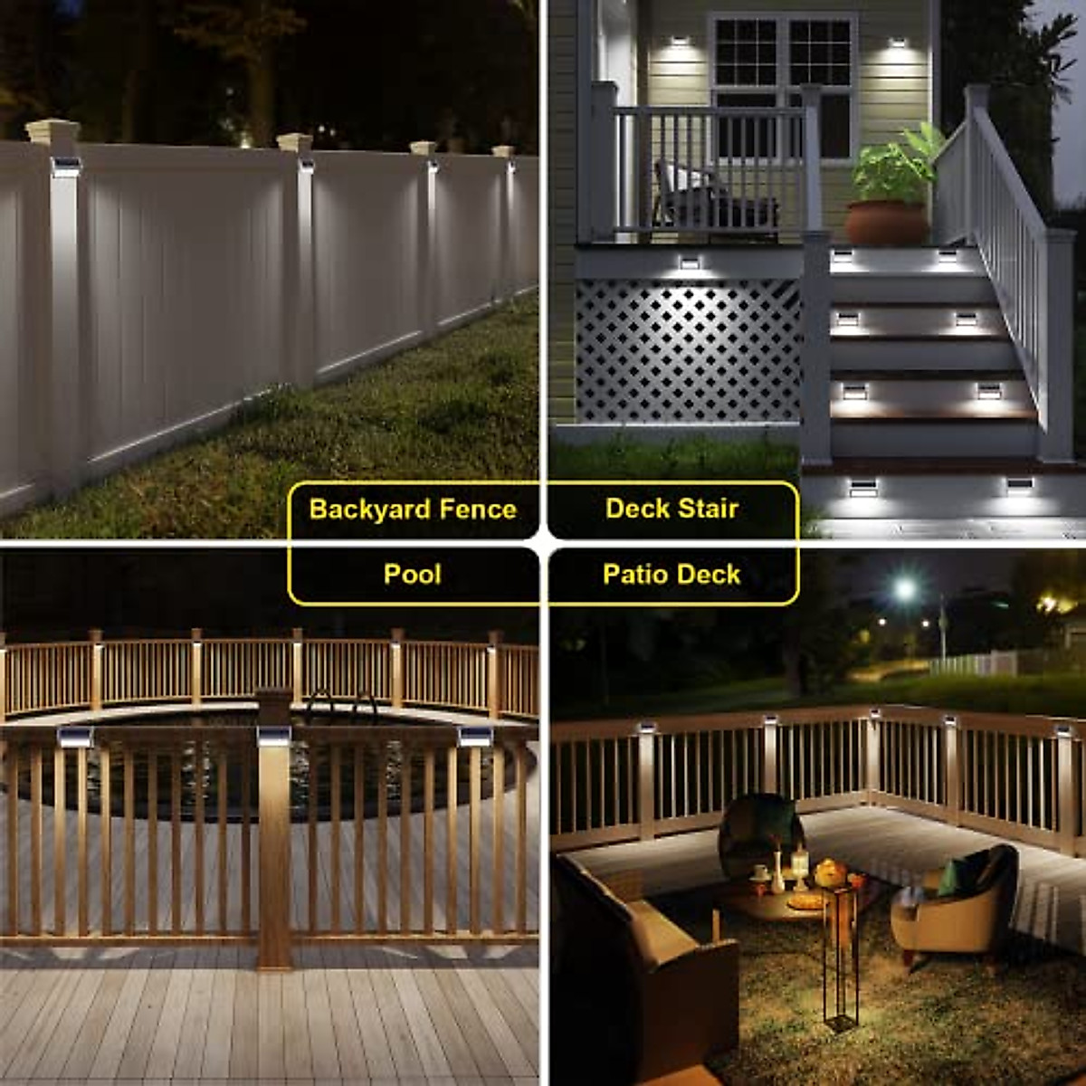 ROSHWEY Solar Outdoor Lights, 10 Pack Solar Fence Lights with 30LED Waterproof Backyard Lighting Stainless Steel Lamp for Deck Courtyard Patio Pool
