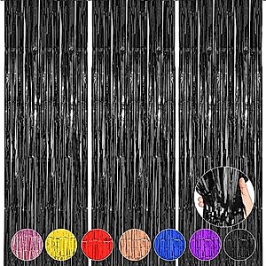 ACCEVO 3 Pack Black Foil Fringe Curtains Party Streamers 3.2ft x 8.2ft Door Streamer Tinsel Streamers Black Party Decorations Photo Booth for Halloween Holiday Celebration Party Decoration Supplies