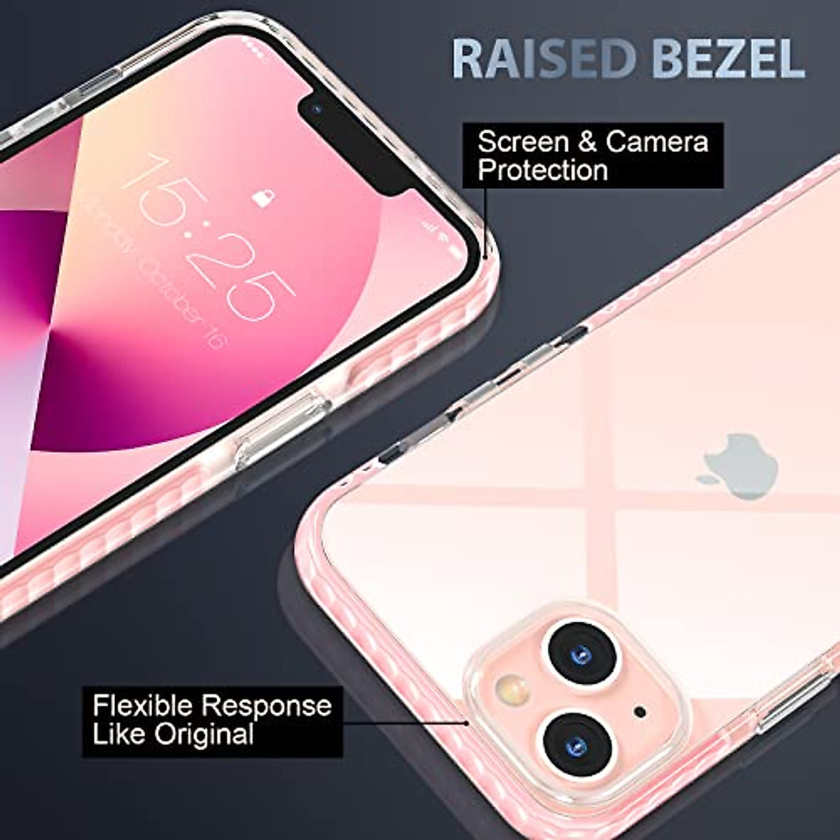 MILPROX Compatible for iPhone 13 Clear Case (2021), Crystal Transparent Cover Shockproof Protective Heavy Duty Bumper Shell Anti-Yellow Anti-Scratch for iPhone 13 6.1" 【2 Cameras】 2021-Pink