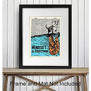 Mindset is Everything Wall Art - Entrepreneur Wall Art - Motivational Wall Decor - Cat Decor - Cat Gifts - Inspirational Posters - Motivational Gifts - Office Wall Decor - Sports Wall Decor