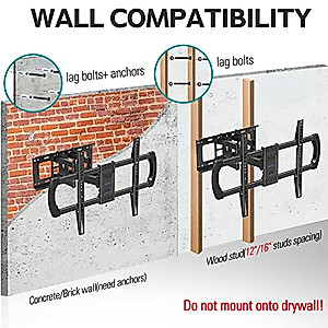 MOUNTUP TV Wall Mount, TV Mount Swivel and Tilt Full Motion for Most 42-82 Inch Flat Curved TVs, Wall Mount TV Bracket with Articulating Arm, Holds up to 100lbs Max VESA 600x400mm, Fits 12" 16" Studs