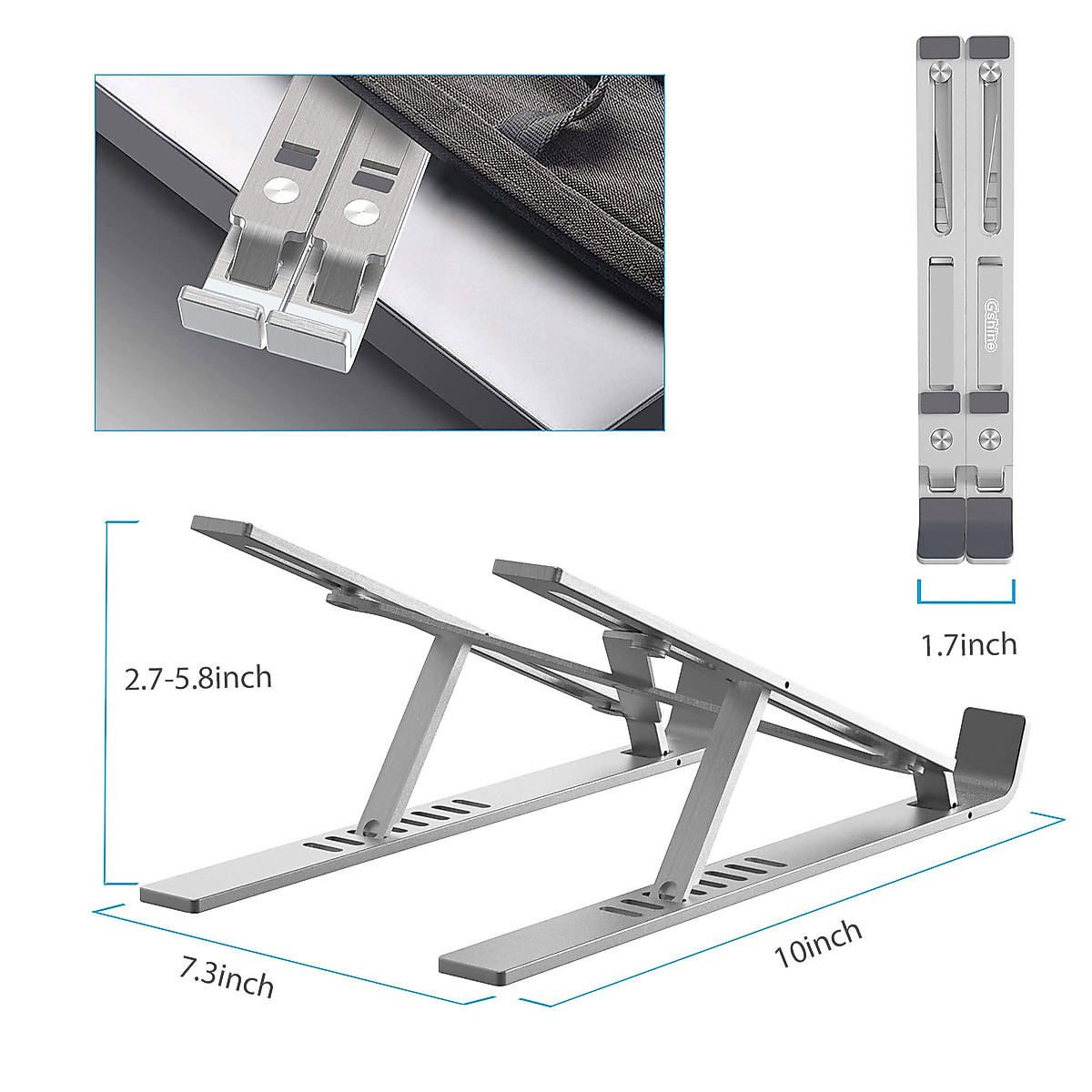 Gshine Laptop Stand, Ergonomic Aluminum Laptop Computer Stand, Foldable Computer Riser, Laptop Riser Notebook Holder, Compatible with MacBook Air Pro, Dell XPS, Lenovo 10-15.6" Laptops – Silver