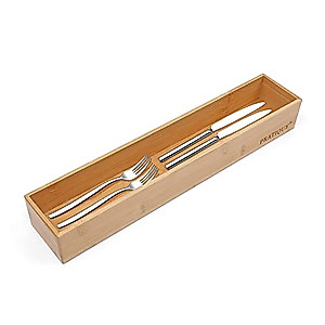 PRATIQUE Bamboo Drawer Organizer,Kitchen Utensil Organizer Silverware Tray,Cutlery Holder, Wood Storage Box for Flatware, Makeup, Bathroom, Office Desk,15 * 3 * 2,Bamboo