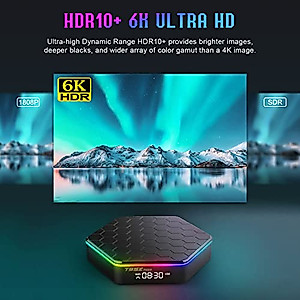 2022 Android TV Box 12.0 4GB RAM 64GB ROM Android Box H618 Quad-core Cortex-A53 CPU, Wi-Fi 6 4K/6K 2.4G/5G Wi-Fi HDR10+ Bluetooth 5.0 100M Ethernet USB 2.0 with Backlit 2.4G Mini Wireless Keyboard