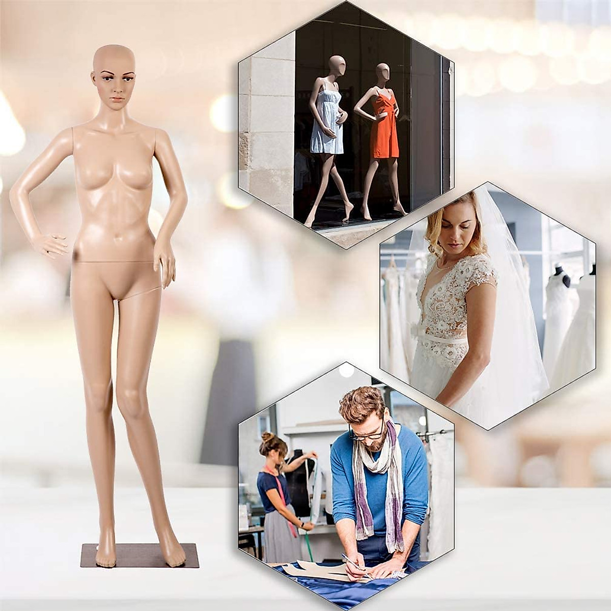 Female Mannequin Torso Dress Form Mannequin Full Body 69" Sewing Dress Model w/Metal Base Adjustable Detachable Mannequin Stand Clothing Form Realistic Mannequins Display