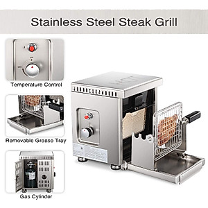 R.W.FLAME Infrared Propane Gas Grill Tabletop, Stainless Steel Small Barbecue Grill, Compact BBQ Grill with Probe, Foldable Dustproof Panel, Grilling Basket, Temperature Control,Less Smoke