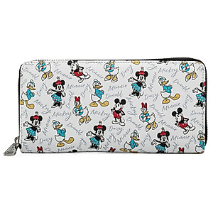 Loungefly Disney Wallet Mickey Minnie Mouse Daisy Donald Duck Zip Clutch White Saffiano Faux Leather