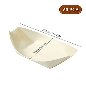 Hemoton 50pcs Wooden Sushi Serving Tray Boat 5 inch Disposable Japanese Sashimi Plate Snack Dessert Candy Serving Dish for Restaurant Home