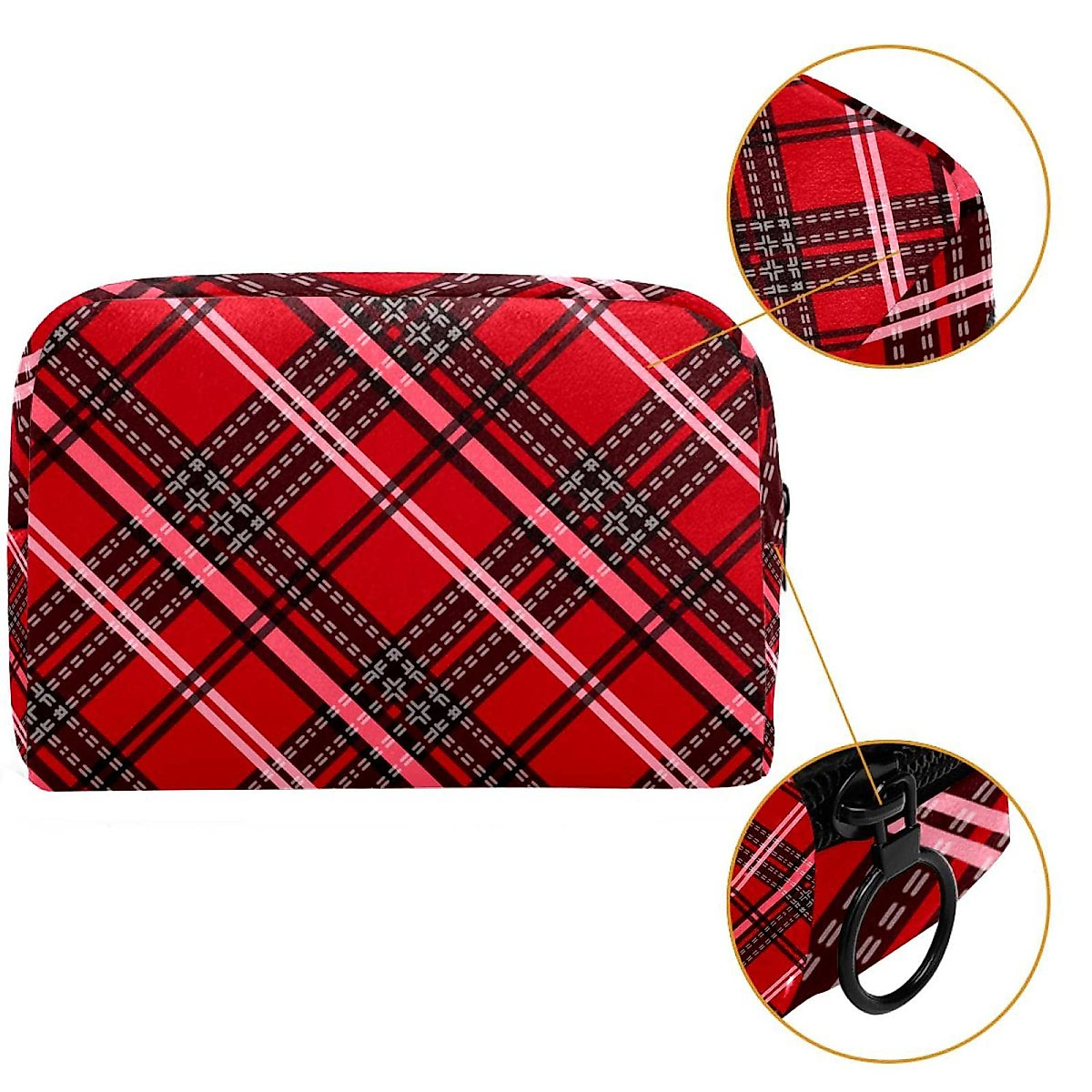 TBOUOBT Cosmetic Travel Bags, Makeup Case, Makeup Bag for Toiletries, Red Black Plaid Retro