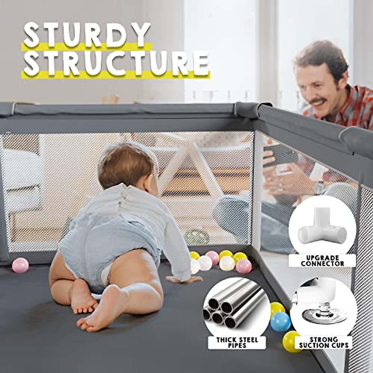 Baby Playpen, 79”x63”x26” Large Playpen for Babies and Toddlers, Indoor & Outdoor Baby Gate Play Pen, Play Yard for Baby with Ocean Balls and Storage Bag