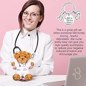 Hinly 2 Pcs Nurse Appreciation Gifts Nurse Bear Plush Toy Stuffed Animal Nurse Keychain Doctor Practitioner Graduation Gifts(White)