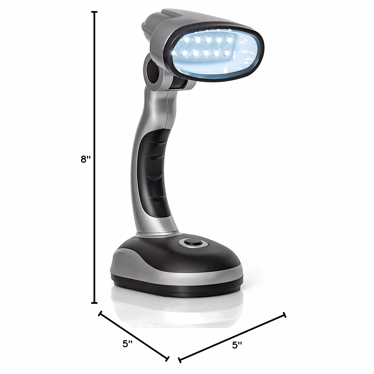 Mitaki-Japan ELDSKLT Led Desk Lamp, 12-Bulb Battery-Operated Table Light for Home, Office, Silver/Black