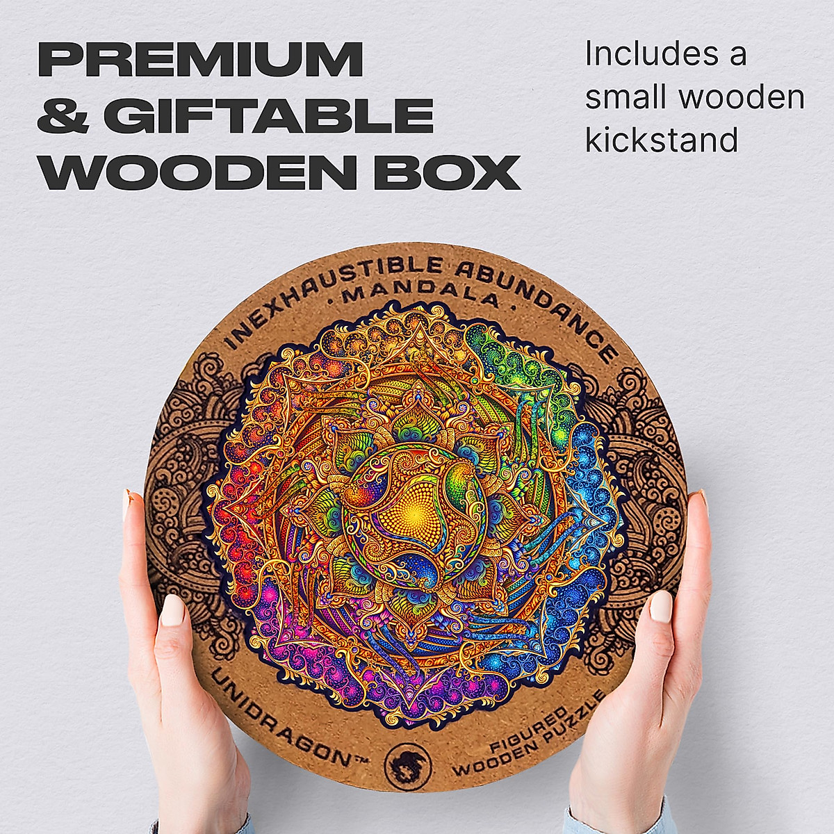 UNIDRAGON Original Wooden Jigsaw Puzzles - Mandala Inexhaustible Abundance, 200 pcs, Medium 9.8"x9.8", Beautiful Gift Package, Unique Shape Best Gift for Adults and Kids