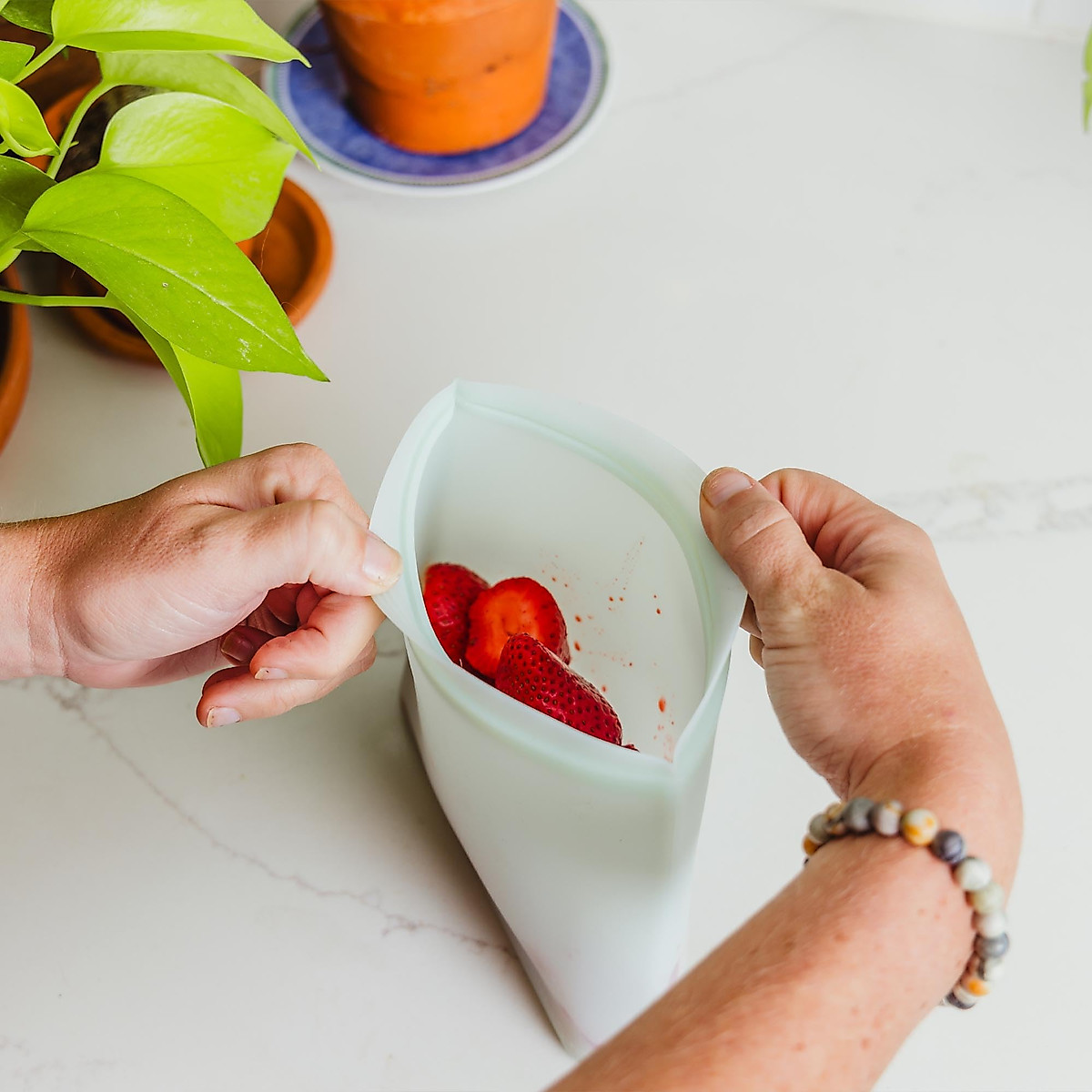 WeeSprout Reusable Silicone Bags (Set of 3) 100% Food Grade Storage Containers, Leakproof, Dishwasher & Microwave Safe, Snack, Sandwich, Quart, & Half Gallon Sizes