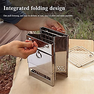 SainSpeed Foldable Campfire Grill, Stainless Steel BBQ Grill with Carrying Bag, Outdoor Wood Stove Burner for Backyard Patio Cooking Hiking Backpacking Picnic Travel Party (M)