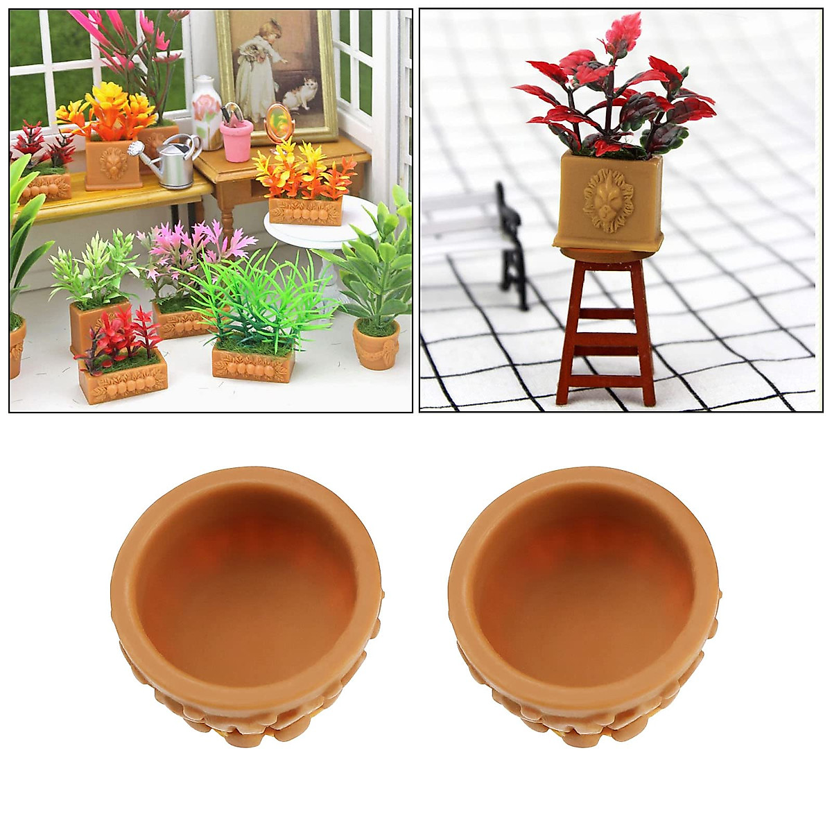 SING F LTD 2 Sets (14PCS) Dollhouse Flower Pot Miniature Plant Terracotta Pots Simulation Bonsai Pot Fairy Garden Landscape Decoration for Dollhouse Garden Decor