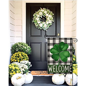 EKOREST St Patrick's Day Garden Flag 12x18 Inch Vertical Double Sided Buffalo Plaid St. Patricks Welcome Shamrock Small Yard Flag for Farmhouse Holiday Spring Outside Outdoor Decoration