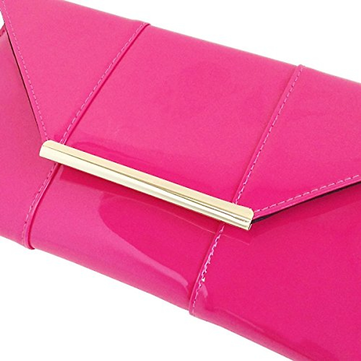 Faux Patent Leather Envelope Candy Clutch, Fuchsia