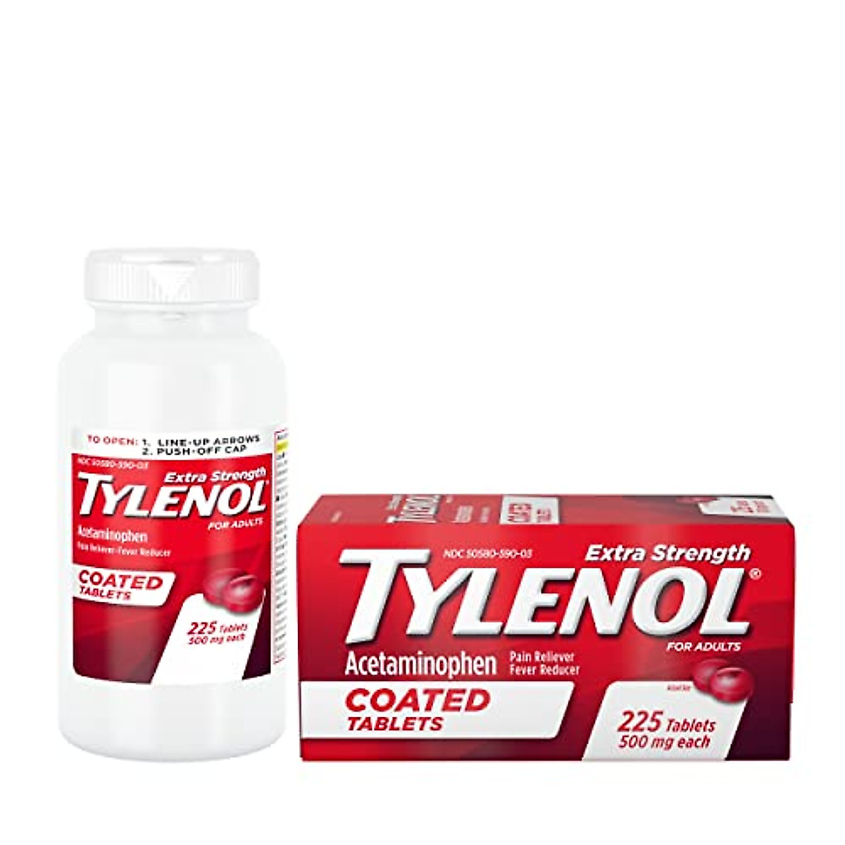 Tylenol Extra Strength Coated Tablets, Acetaminophen Adult Pain Relief & Fever Reducer, 225 ct
