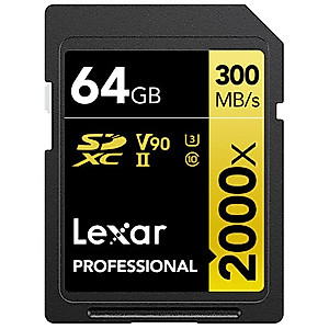 Lexar 128GB Professional 2000x SDXC Memory Card, UHS-II, C10, U3, V90, Full-HD & 8K Video, Up To 300MB/s Read, for DSLR, Cinema-Quality Video Cameras (LSD2000128G-BNNNU)