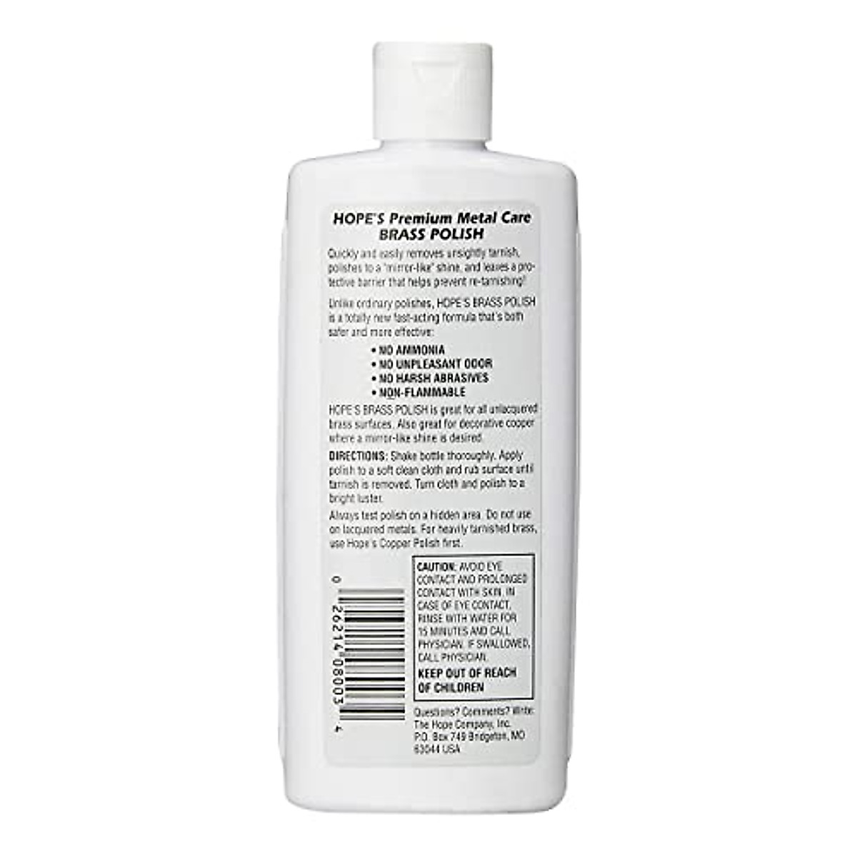 HOPE'S Premium Metal Care Brass Polish and Cleaner, Shines and Prevents Tarnish, Safe for Brass, Copper, Chrome, Sterling Silver, 8 oz, Pack of 1