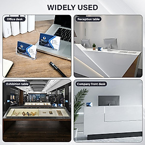 DMFLY Business Card Holder for Desk - 4 Pack Acrylic Business Card Holder Display Plastic Business Card Stand Desktop Business Card Holders for Exhibition, Home & Office, Fits 30-50 Business Cards