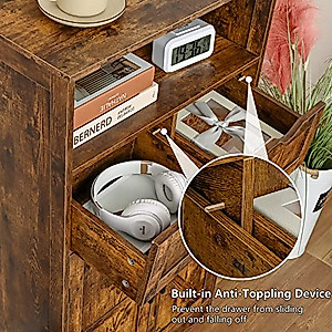 WEENFON Floor Storage Cabinet with 2 Adjustable Drawers & 2 Barn Doors, Standing Cupboard with 2 Shelf, for Living Room, Home Office, Kitchen, Rustic Brown