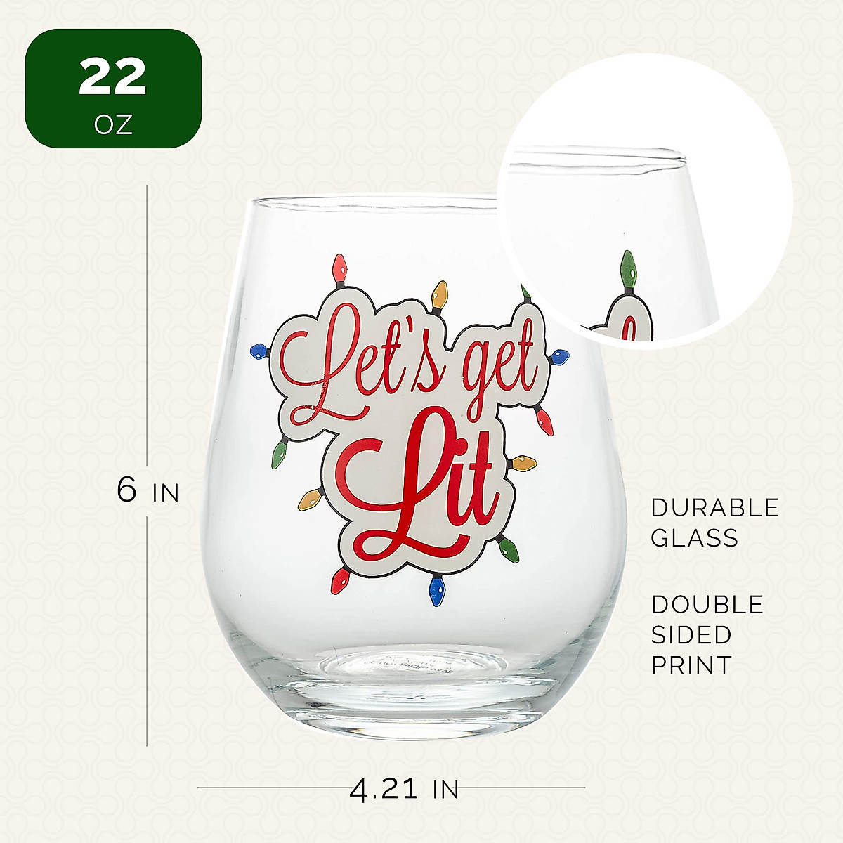 Your Dream Party Shop Let's Get Lit Christmas Wine Glasses, 22 Oz Stemless Wine Glasses, Funny Wine Glass, Holiday Wine Glasses, Christmas Cocktail Glasses, Christmas Drinkware