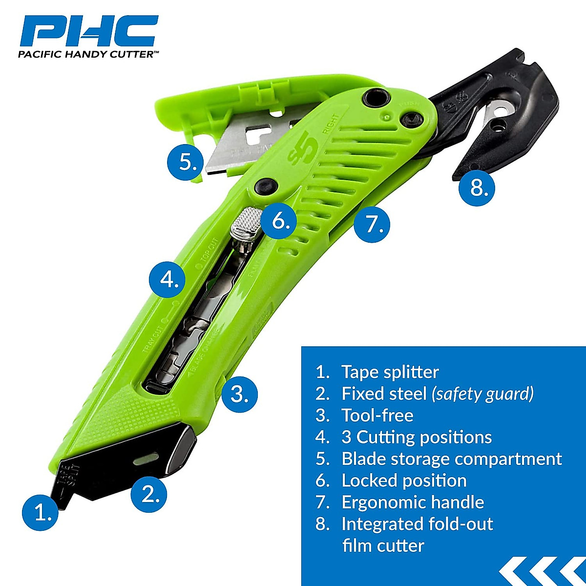 Pacific Handy Cutter S5 Safety Cutter Bundle for Right and Left Handed Users | Film Cutter, Tape Splitter, Utility Knife