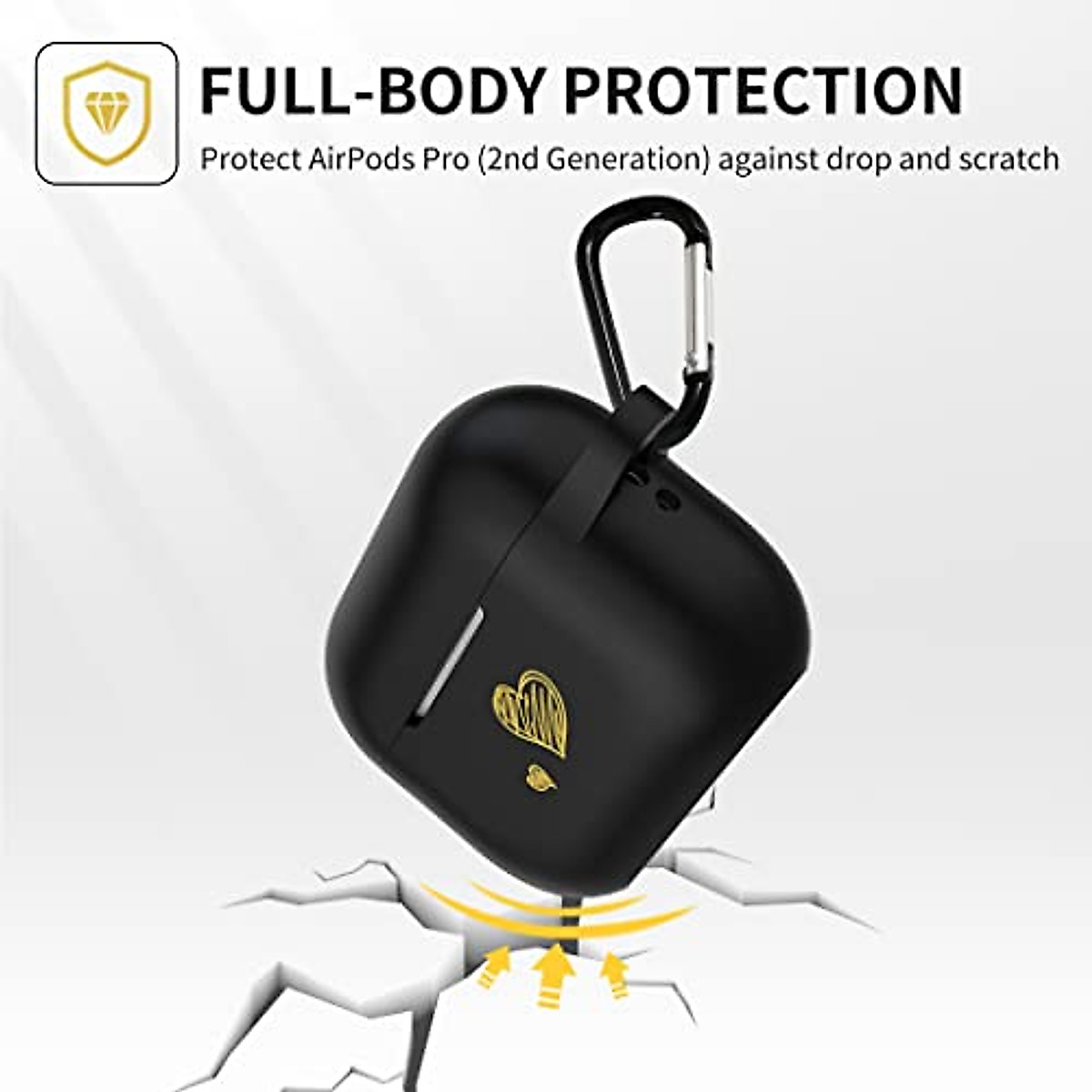 CACOE Airpods Pro 2nd/1st Generation Case Cover 2022/2019, Silicone Case for AirPods Pro 2nd/1st,Protective Skin AirPod Pro 2nd/1st Cases Shockproof Air Pod Cute Accessories with Keychain(Black)