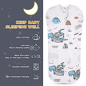 Elstey Baby Swaddle Sleep Sacks 100% Cotton Swaddle with Breathable Mesh & 2-Way Zipper Unisex Swaddling Wrap for Baby Boy Girl (Dinosaur, 0-3 Months Newborn)