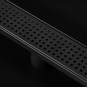 Neodrain 24-Inch Black Linear Shower Drain with Removable Quadrato Pattern Grate,304 Stainless Steel Rectangle Shower Floor Drain, Black Linear Drain Leveling Feet,Hair Strainer,Matte Black