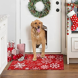 Carvapet Christmas Rug - Charming Christmas Tree, Playful Elk and Delicate Snowflake Patterns, Non-Slip, Machine Washable Mat for Living Rooms, Hallways and Bedrooms（Snowflake Red,2x3）