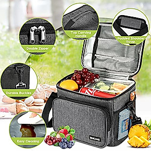 Insulated Lunch Bag Reusable Large Lunch Box for Men/Women, Leakproof Cooler Tote Portable Lunch Bag with Adjustable Shoulder Strap (Dark Grey)