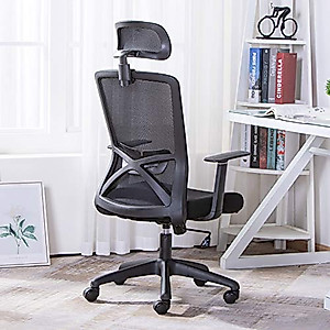 UNICOO - Office Chair Ergonomic High Back Swivel Chair, Mesh Computer Chair, Office Task Desk Chair with Lumbar Support, Backrest and Headrest (W-215C Black)