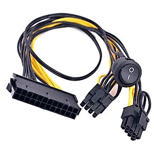 GinTai ATX 24 Pin to 2 Port PCIe 6+2 Pin 8-（pin） 6Pin Power Cable + On Off Switch