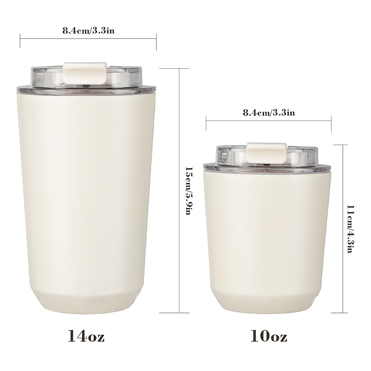 Puraville Insulated Tumblers with Lid, 14 oz Travel Coffee Mug Stainless Steel Vacuum Thermos Cup, 10/14 oz Leak Proof Reusable Double Walled Coffee Tumbler for Iced and Hot Drinks,Cream