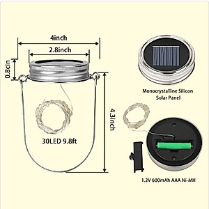 Solar Mason Jar Lights Lids, 12Pcs 30 LED Solar Fairy Lights for Mason Jars, Outdoor Mason Jar Lights Solar Powered with Hangers for Christmas Patio Yard Garden Wedding Decoration(Jars Not Included)