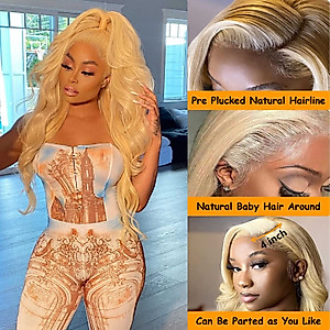 Mesariel 613 Blonde Lace Front Wigs Human Hair Body Wave 13x4 Transparent HD Lace Frontal Wig Pre Plucked with Baby Hair 150% Density 613 Human Hair Wigs for Black & White Women (18 inch)