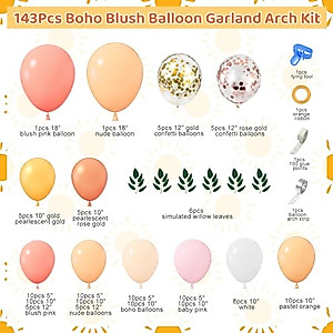 143Pcs Boho Daisy Balloon Garland Arch Kit, Peach Dusty Rose Pink Orange Sun Nude Gold Confetti Balloons 1st Birthday Decorations for Girls Baby Shower Birthday Party Decorations Supplies
