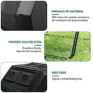 YITAHOME Large Outdoor Dual Bin Composter Tumbling, 43 Gallon Rotating Compost Bin with 2 Sliding Doors and Aeration System, Garden Compost Tumbler, BPA Free (2 x 21.5 Gallon,Black)