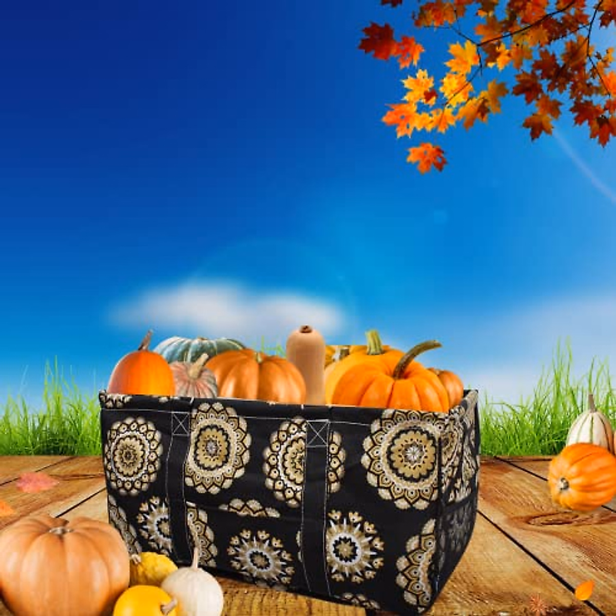 NGIL Extra Large Utility Tote Reusable Grocery Bag Oversized Collapsible for Groceries, Storage, Picnic, Beach (Floral Pattern-navy)