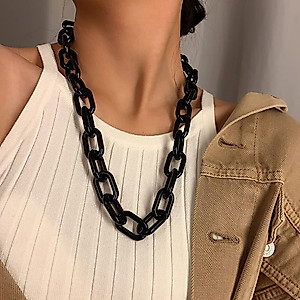 JWICOS Long Acrylic Chunky Necklace for Women Cute Link Paperclip Chain Collar Necklace for Women Gifts (Black)